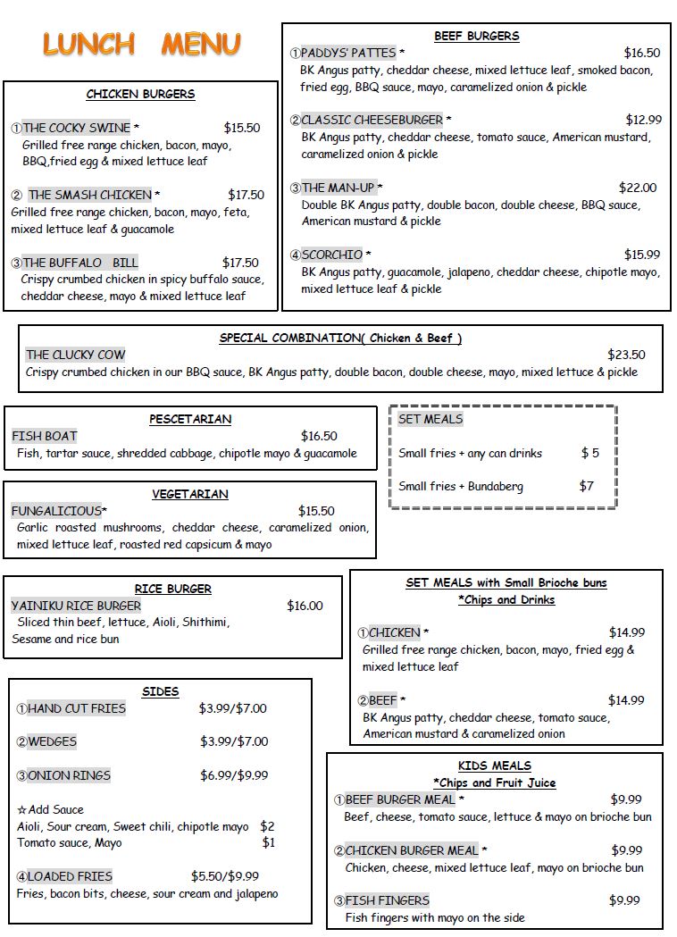 Order Online – MENU – Paddy's Patties